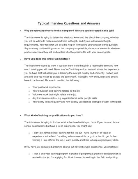 Typical Interview Questions And Answers