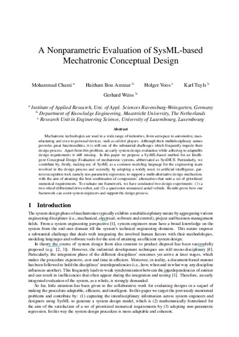 Pdf A Nonparametric Evaluation Of Sysml Based Mechatronic Conceptual