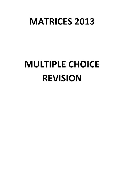 Matrices 2013 Multiple Choice Revision Exams Linear Algebra Docsity