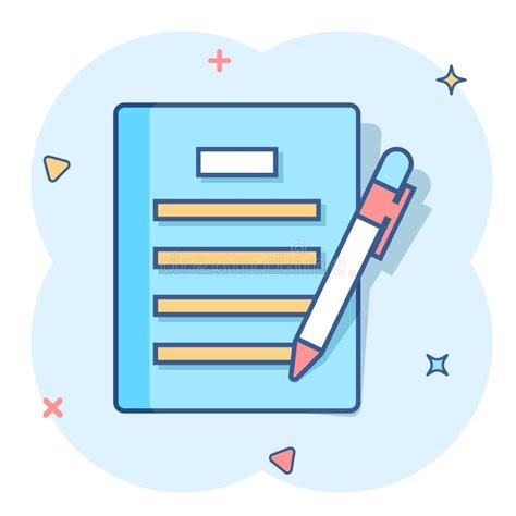 Contract Agreement Icon In Comic Style Document Sheet With Pen Vector