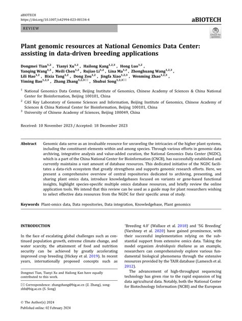 Pdf Plant Genomic Resources At National Genomics Data Center Assisting In Data Driven