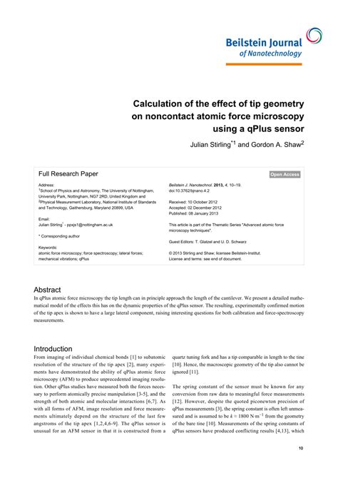 Pdf Calculation Of The Effect Of Tip Geometry On Noncontact Atomic