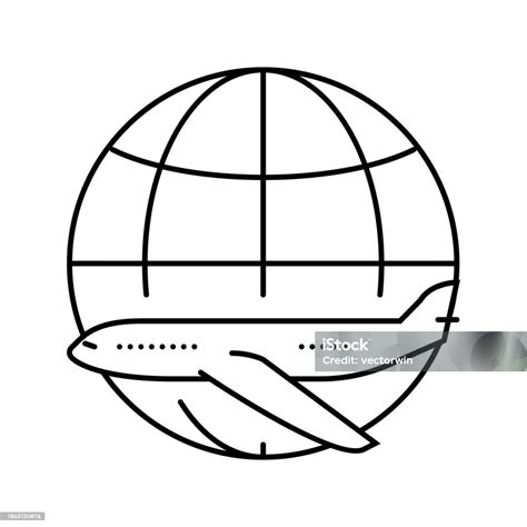 Airplane Planet Map Location Line Icon Vector Illustration Stock