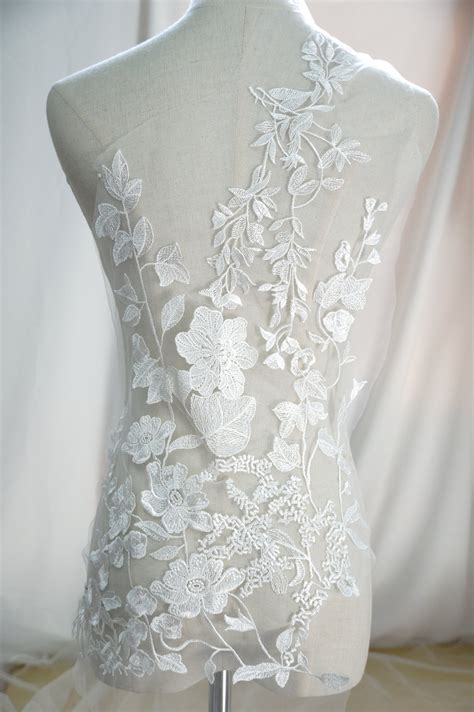 Gorgeous Bridal Flower Lace Applique Wedding Large Bodice Lace
