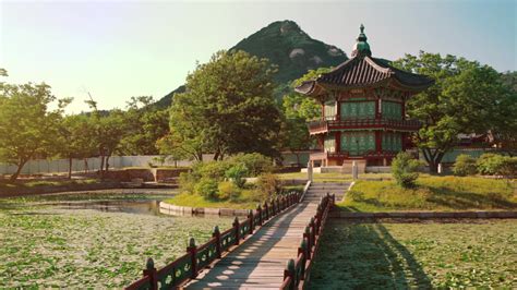 Palace And Lake Landscape In Seoul South Korea Image Free Stock