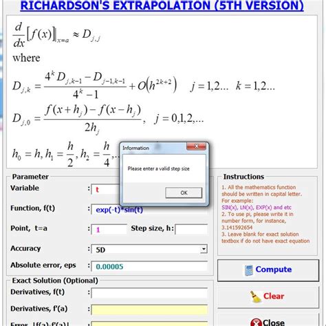 Solution Using The Richardsons Extrapolation Gui Excel Spreadsheet