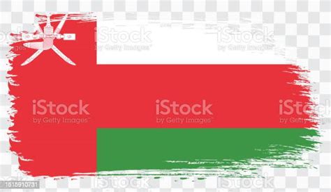 Oman 국기가 있는 그런지 브러시 스트로크 수채화 그림 깃발 포스터 국기의 배너 스타일 수채화 그리기 투명한 배경에 격리된 벡터입니다 가리기에 대한 스톡 벡터 아트 및