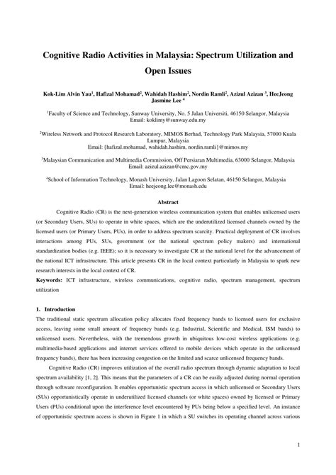 Pdf Cognitive Radio Activities In Malaysia Spectrum Utilization And Open Issues