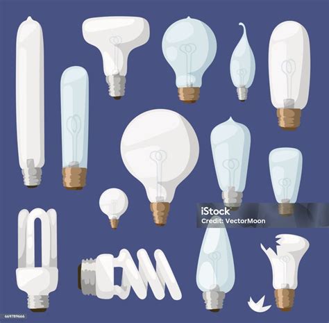 만화 램프 전구 전기 디자인 평면 벡터 일러스트 레이 션 설정 절연된 전기 아이콘 개체 밝은 그래픽 기호 기호 해결책 에너지 0