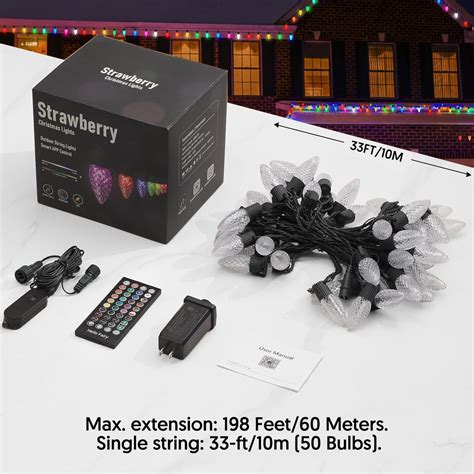 Dynamic C7 C9 Christmas Strawberry Smart String Lights With Programmab