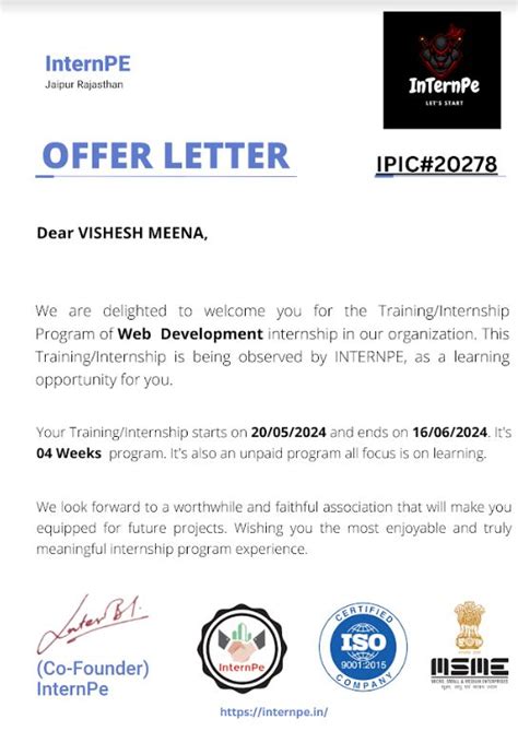 vishesh meena on linkedin excited😍 to join internpe as an web