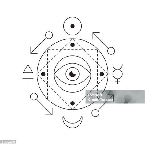 연금술과 신성한 기하학의 상징입니다 화이트에 선 문신에 대 한 선형 문자 그림 배경 고립 3 소수 정신 영혼 몸 및 4 기본 요소 지구 물 공기 불 연금술사에 대한 스톡