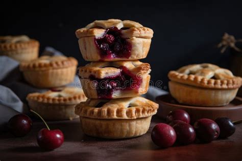 Stack Of Cherry Pies Each One With A Different Design Stock Illustration Illustration Of
