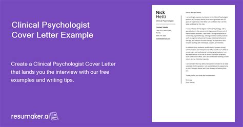 Clinical Psychologist Cover Letter Example Free Guide