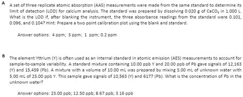 solved a a set of three replicate atomic absorption aas measurements were made from the same