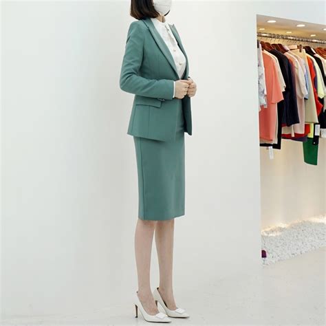 봄 가을 치마정장 원버튼 자켓 슬림 스커트 투피스 수트셋업 유니폼 오피스룩 스타일라떼
