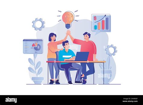 Teamwork Concept With People Scene Man And Woman Brainstorming Colleagues Discuss Work Tasks