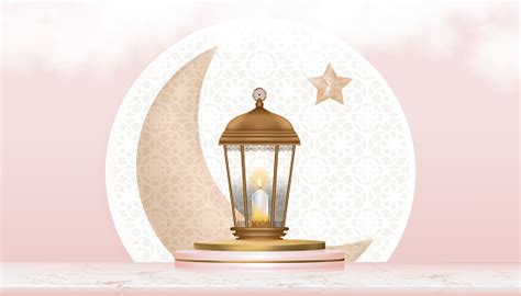 이드 무바라크 이슬람 인사 디자인 배경초승 달과 스타 전통 이슬람 등불 연단에 촛불 이드 이타르 라마단 카림에 대한 이슬람 상징의 종교의 벡터 배경 마울리드에 대한 스톡