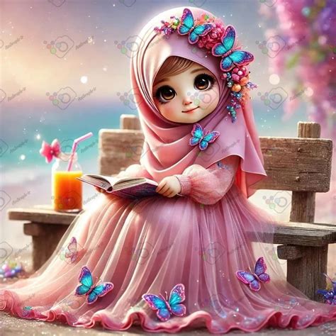 خرید و قیمت بک گراند کودکانه دختر کوچولوی ناز با حجاب با کتاب و آب