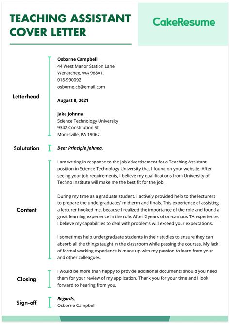 Guide To Writing The Best Teaching Assistant Cover Letter Cakeresume