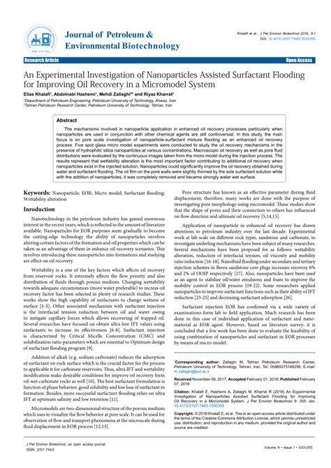 Pdf An Experimental Investigation Of Nanoparticles Assisted Surfactant Flooding For Improving