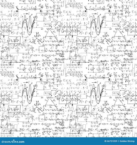 Seamless Endless Pattern Background With Handwritten Mathematical Formulas Stock Vector