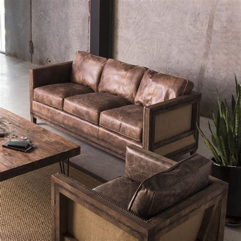 Sherly 72 Leather Rustic Sofa Designer Review And Photos