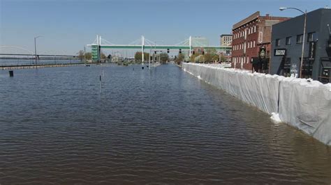 Drone Aerial Views Of The Mississippi River Floodwaters In Davenport