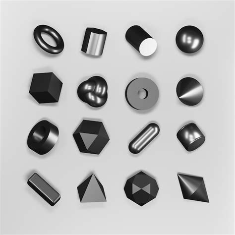 Premium Photo Set Of 3d Render Realistic Primitives On Grey