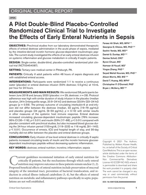 Pdf A Pilot Double Blind Placebo Controlled Randomized Clinical Trial