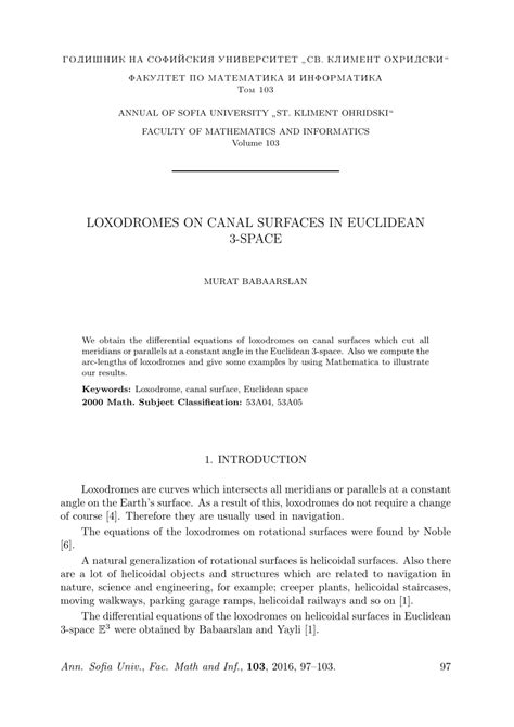 Pdf Loxodromes On Canal Surfaces In Euclidean 3 Space
