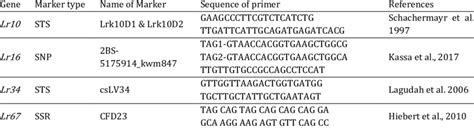 Molecular Markers Used For The Marker Assisted Selection Of Leaf Rust Download Scientific