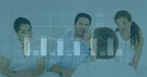 Discussing Financial Data Business Team In Meeting With Graph Animation Overlay Stock Video