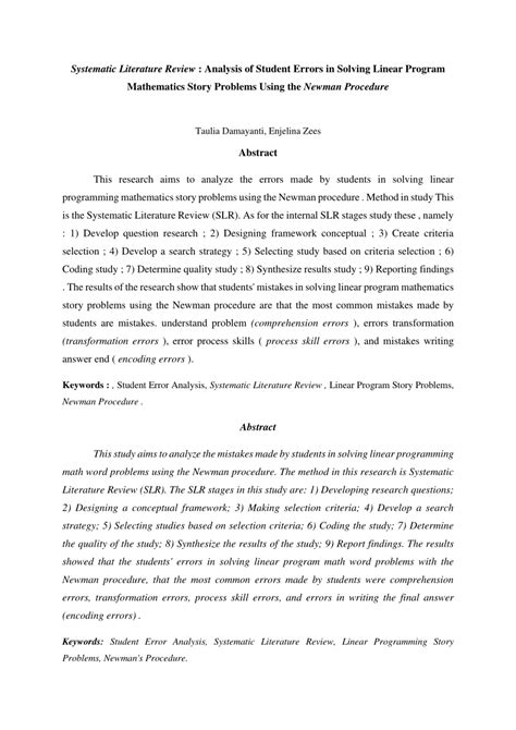 PDF Systematic Literature Review Analysis Of Student Errors In