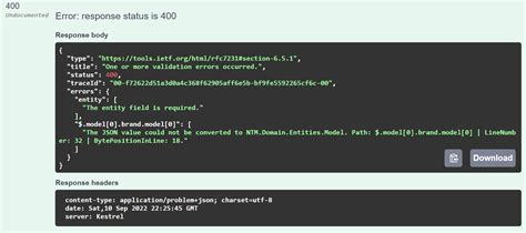 The Json Value Could Not Be Converted To Ntmdomainentitiesmodel