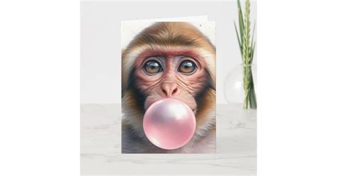 Cute Monkey Blowing Bubbles Bubble Gum Blank Card Zazzle