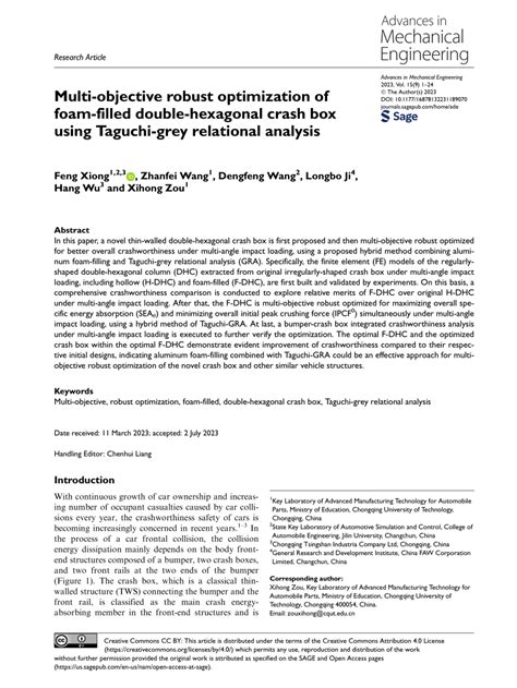 pdf multi objective robust optimization of foam filled double hexagonal crash box using