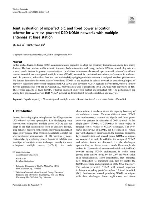Pdf Joint Evaluation Of Imperfect Sic And Fixed Power Allocation Scheme For Wireless Powered
