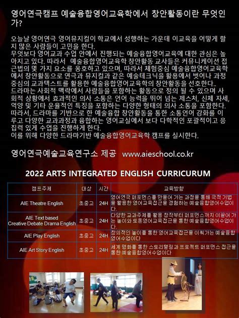 2022년 영어연극예술교육연구소 진행 영어연극캠프 예술융합영어교육학에서 창안활동이란 무엇인가