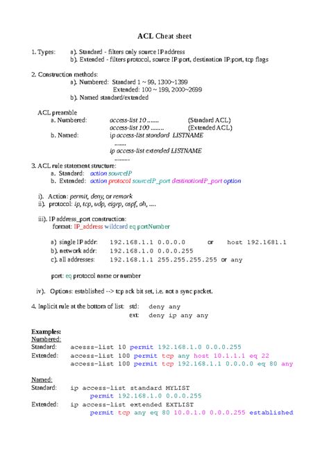 ACL Cheat Sheet 1 Cheat Sheet ACL Cheat Sheet 1 Types A
