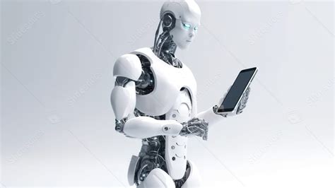 Artificially Intelligent Cyborg Or Robot With A Blank Mobile Phone