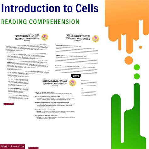Introduction To Cells Engaging Reading Comprehension Worksheet