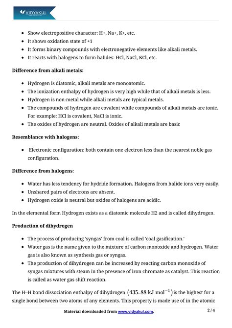 Hydrogen Class 11 Notes Vidyakul