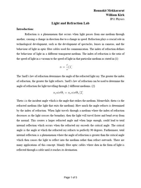 Refraction Lab Physics Ii Pdf Refraction Refractive Index