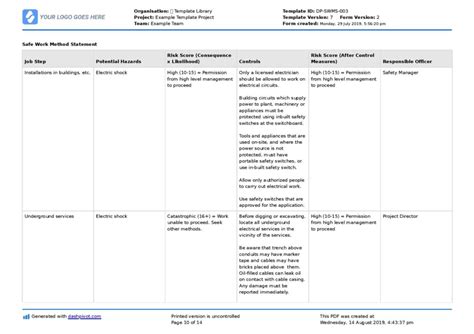 Example Safe Work Method Statement Use Or Copy This Example SWMS