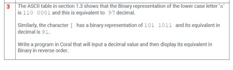 Solved 3 The Ascii Table In Section 13 Shows That The