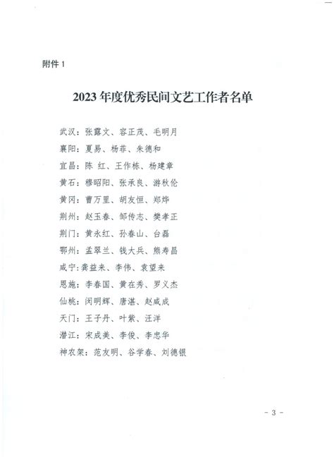 关于表彰2023年度优秀民间文艺工作者和先进民间文艺组织的决定 湖北文艺网 湖北省文学艺术界联合会