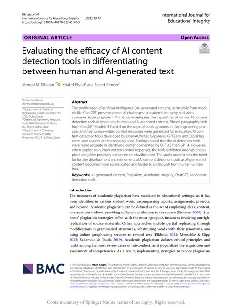 Pdf Evaluating The Efficacy Of Ai Content Detection Tools In Differentiating Between Human And