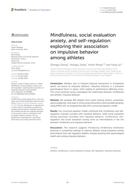 Pdf Mindfulness Social Evaluation Anxiety And Self Regulation Exploring Their Association