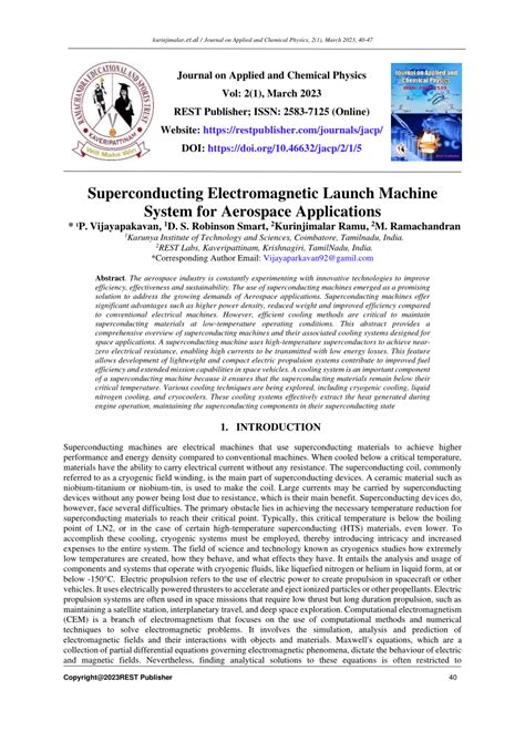 Pdf Superconducting Electromagnetic Launch Machine System For Aerospace Applications